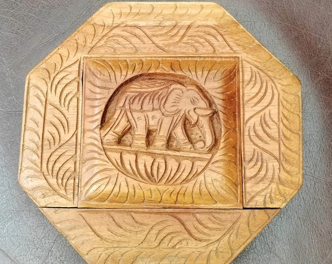 Magic Box, 8 Sided Trinket Box With Carved Elephant, Secret Way to Open ...