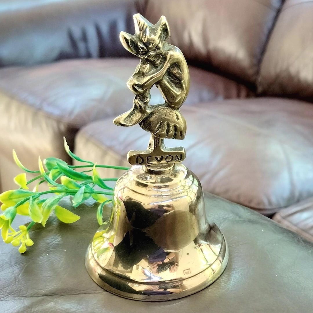 Brass Hand Bell, Vintage Home Decor, Made in England, Devon Pixie on a ...