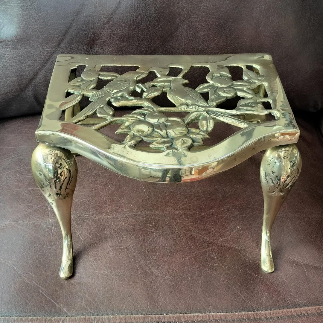 Antique Brass Footman With Bird Design, Victorian Kettle Stand, Vintage ...