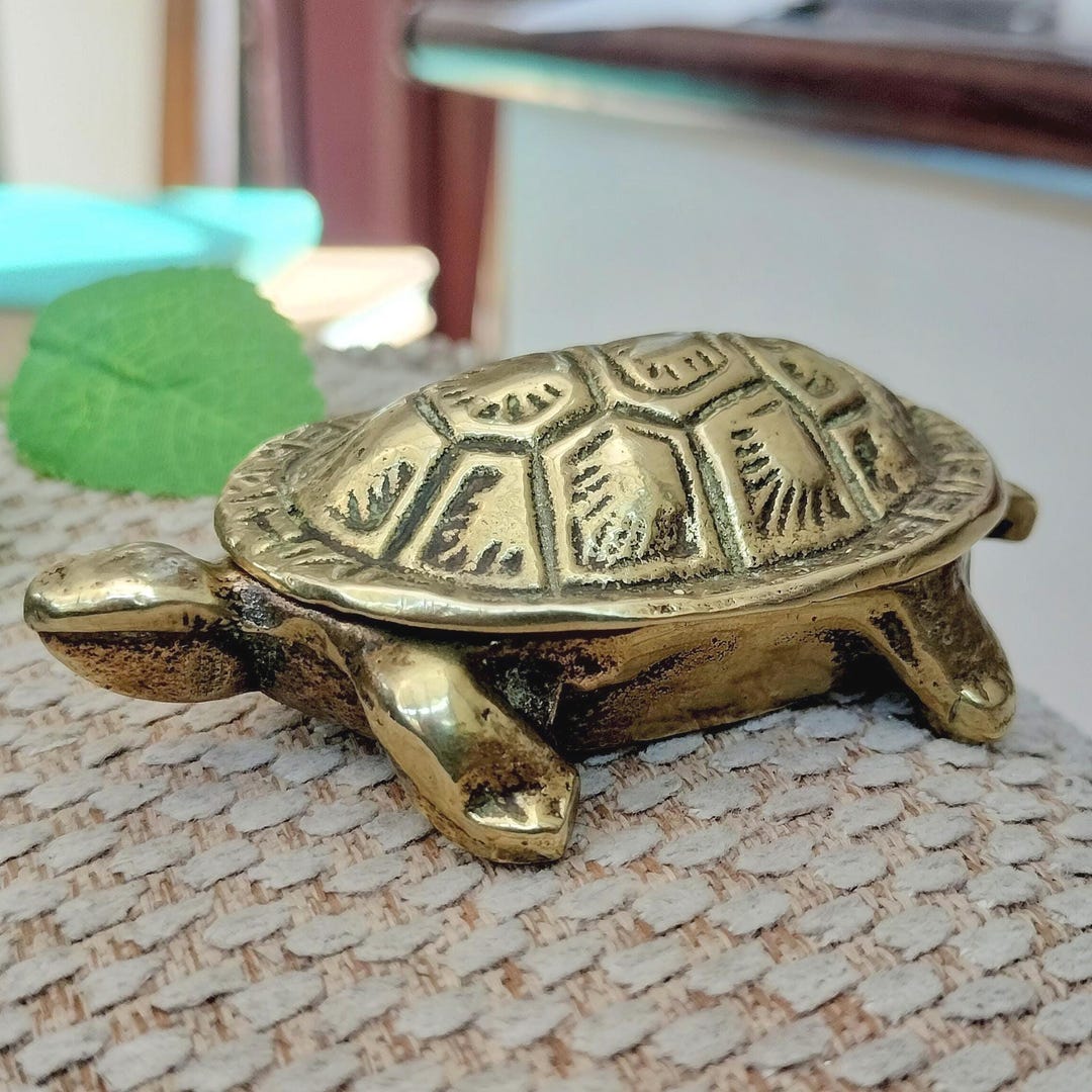 Brass Turtle Trinket Box, Hinged Lid for Tiny Treasures, Endearing ...