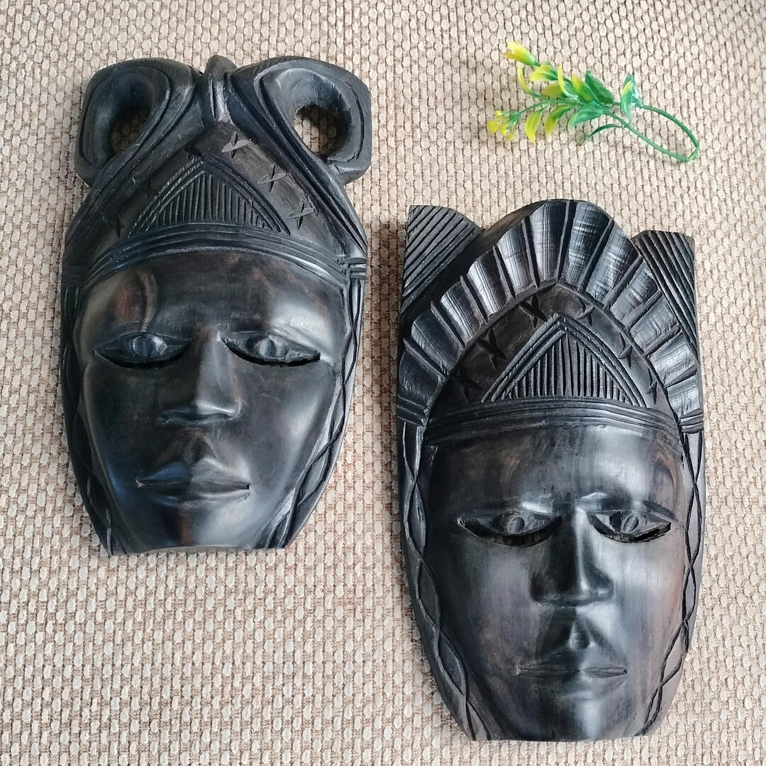 PAIR Carved African Masks, Vintage Hardwood Wall Art, Tribal Decor - Etsy