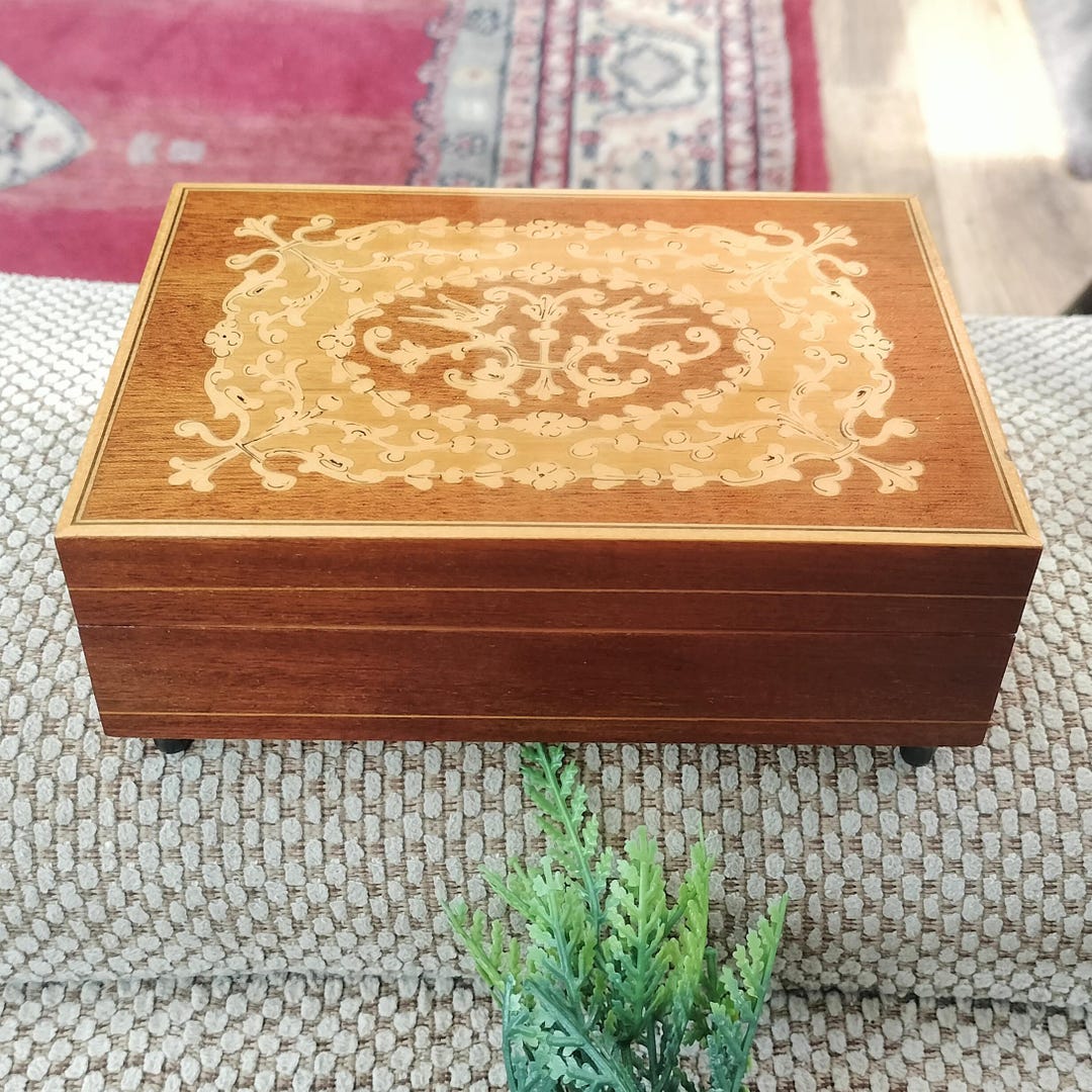 Musical Trinket Box, Italian Lacquered Wood With Ornate Lid, Plays Isle ...
