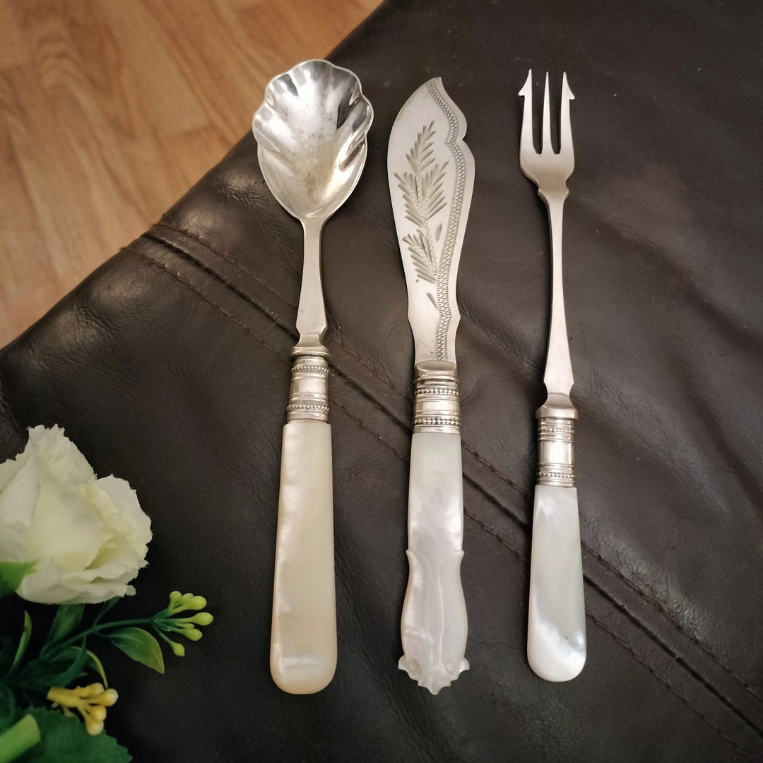 Antique Buffet Set - Wavy Spoon, Butter Spreader, Pickle Fork, Mother ...