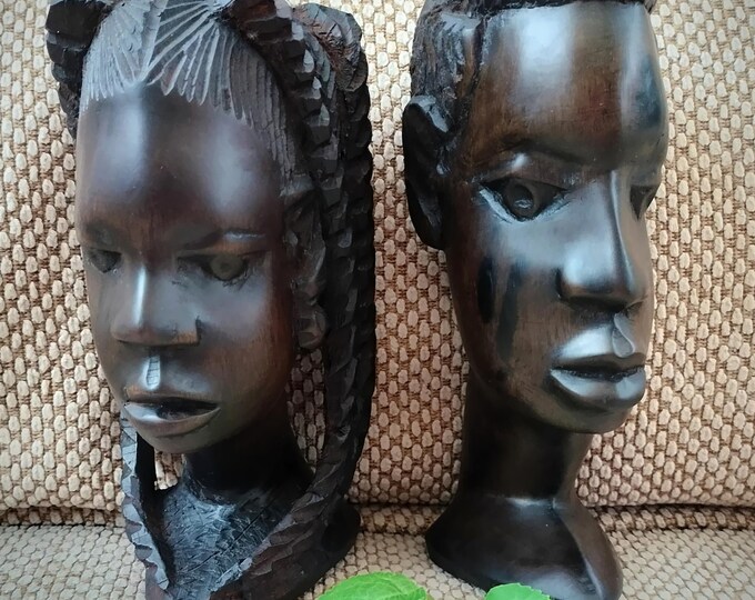 Pair of African Busts, Young Couple, Handsomely Carved Dark Hardwood ...