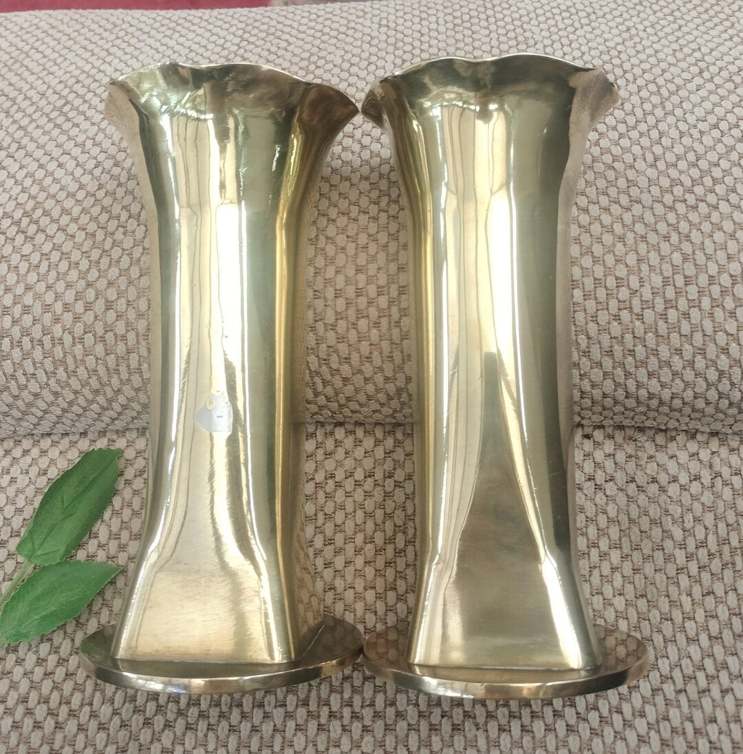 PAIR Trench Art Vases, Squared Column With Fluted Rim, Unique Brass ...