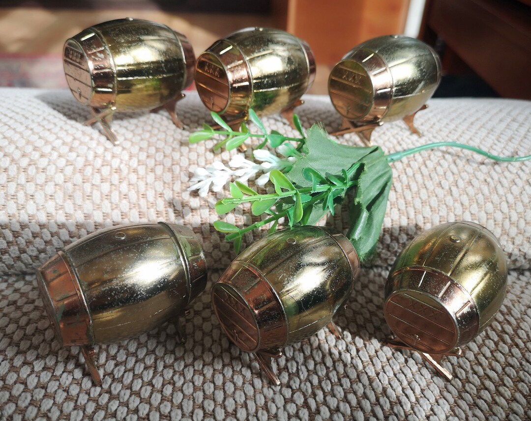Mini Beer Barrel Set, 6 Vintage Brass & Copper Display Pieces, Made in ...