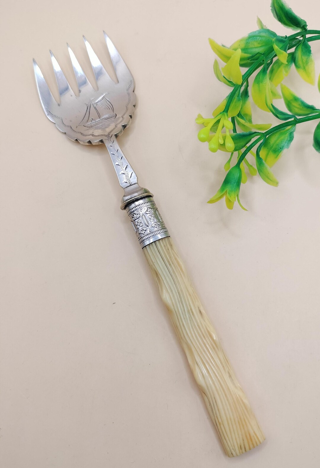 Antique Sardine Fork, Etched Boat Design With Celluloid Faux-wood ...