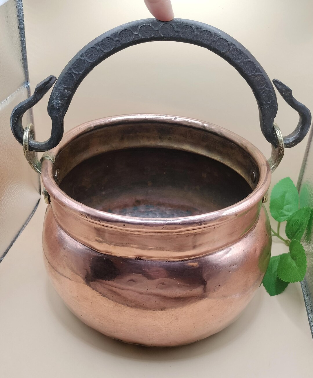 Small Copper Cauldron, Victorian Hearth Decor With Handle, Full of ...