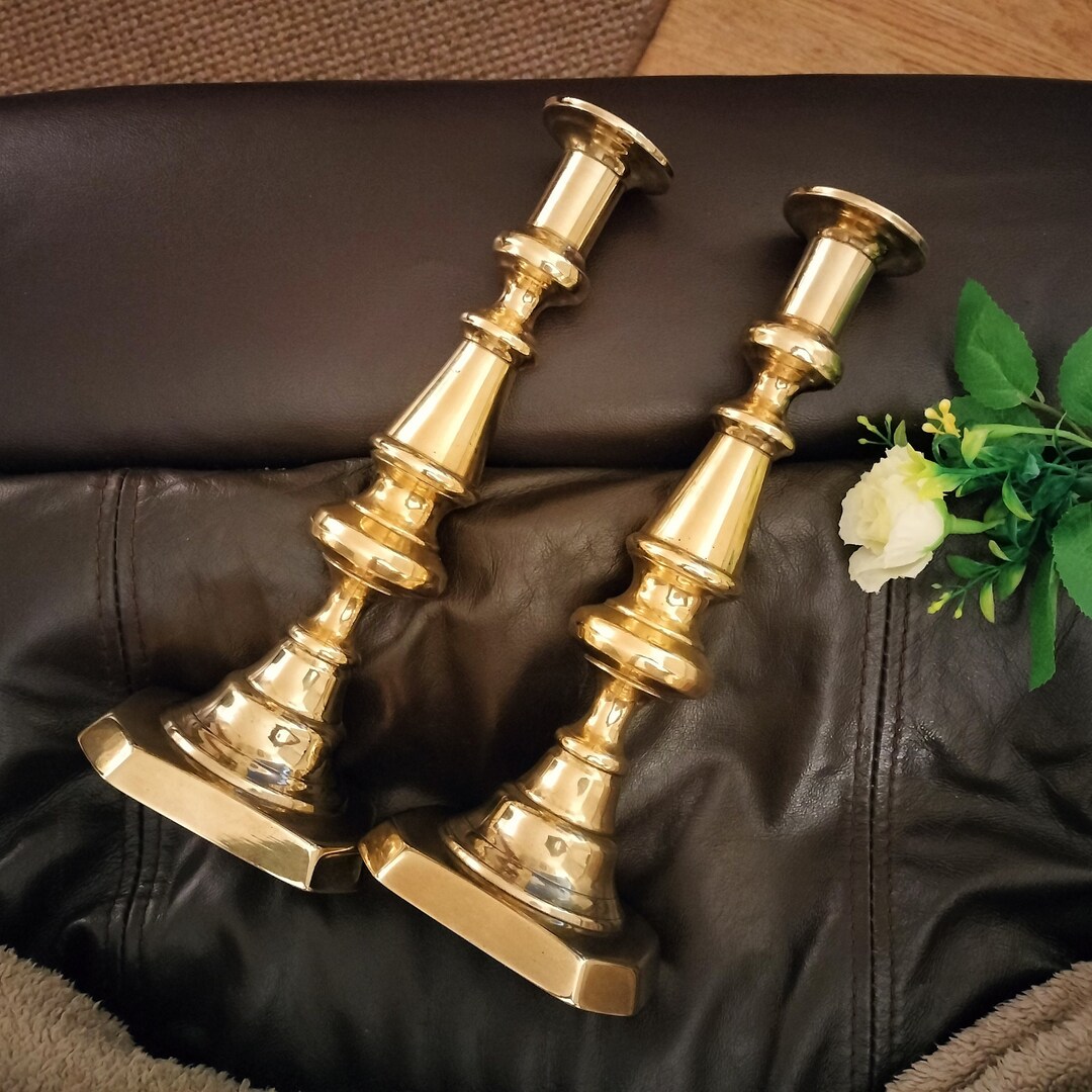 10 1/2 Brass Candlesticks, Tall Antique Pair of Candle Holders ...