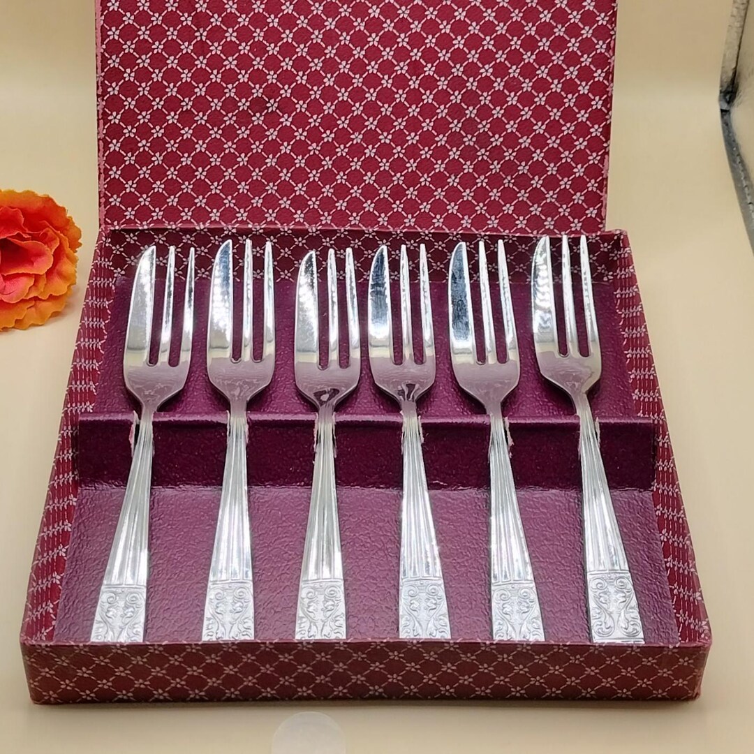English Cake Forks, Vintage Chromium, Matching Set of 6 in Box ...