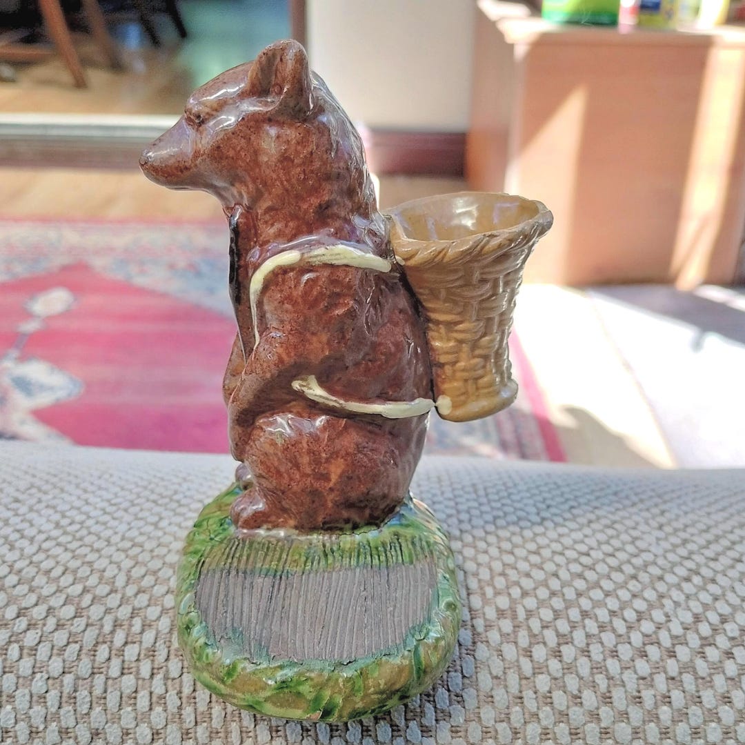 Rambling Bear Match Holder, Majolica Style Pottery, Vintage Table Vesta ...