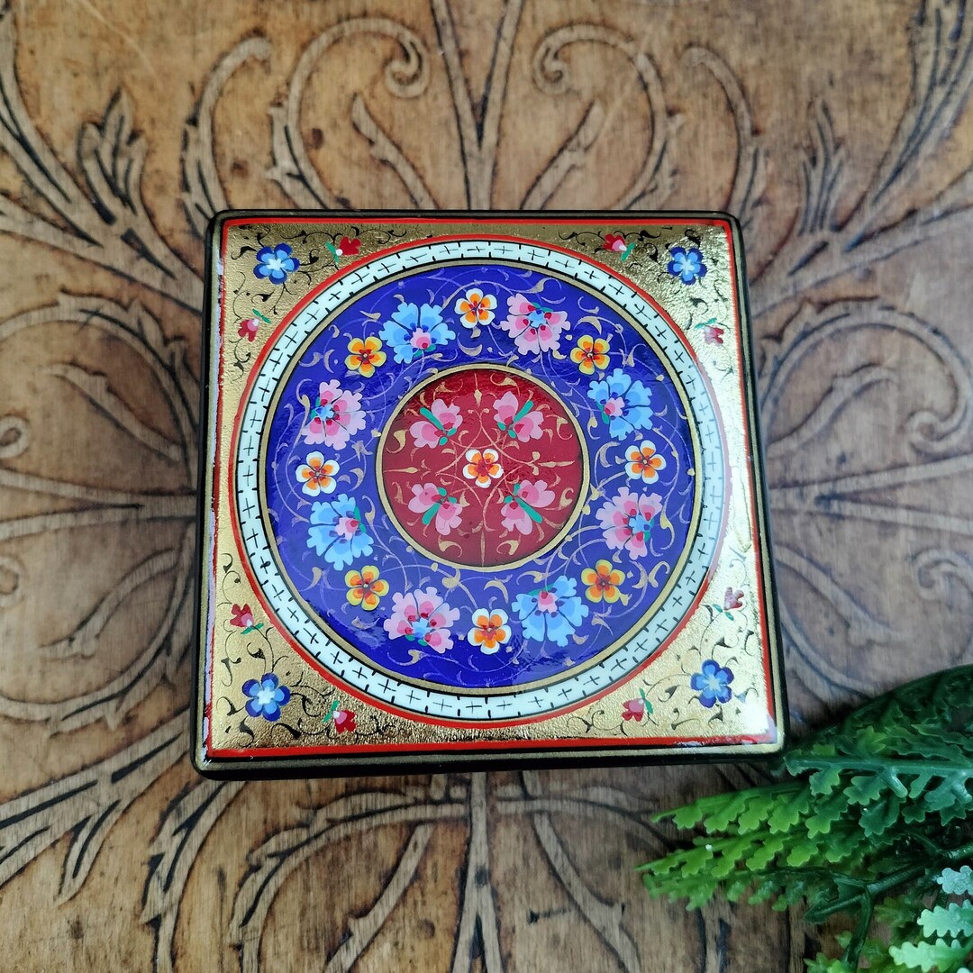 Lacquered Trinket Box, Bright Colours & Gilding, Red Interior, Made in ...