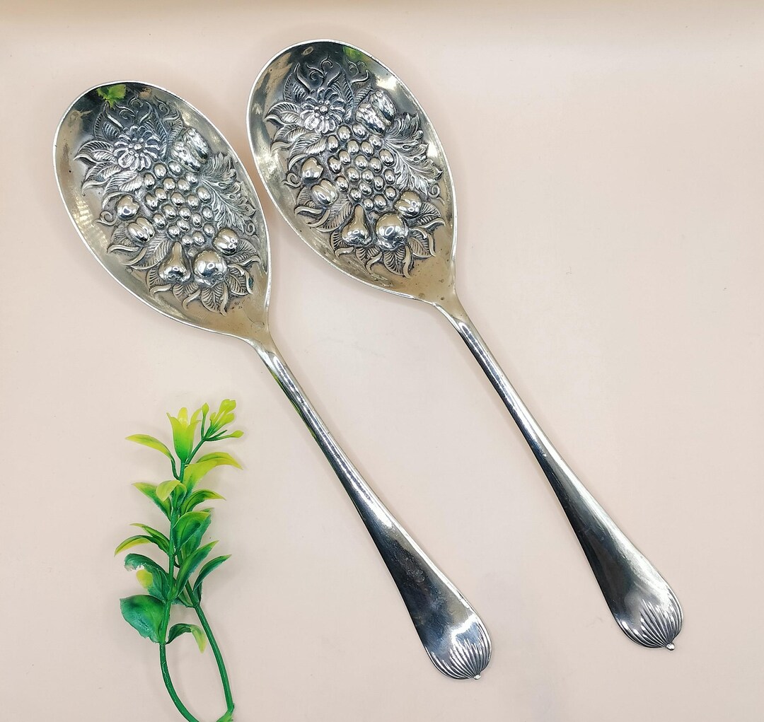 PAIR of Antique Fruit Servers, Lovely Embossed Design, Queen Anne ...