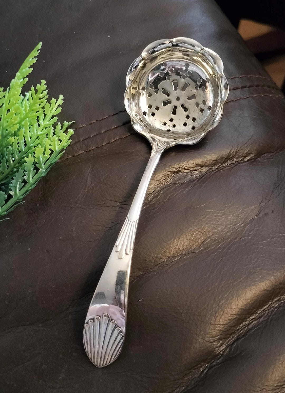 Antique Sugar Sifter, Scalloped Rim & Decorated Curving Handle, Made in ...