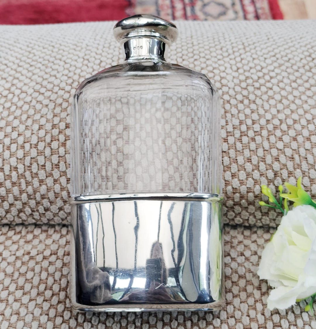 Antique Glass Flask, Silver Cap & Cup With Gilding Inside, 1890 London ...