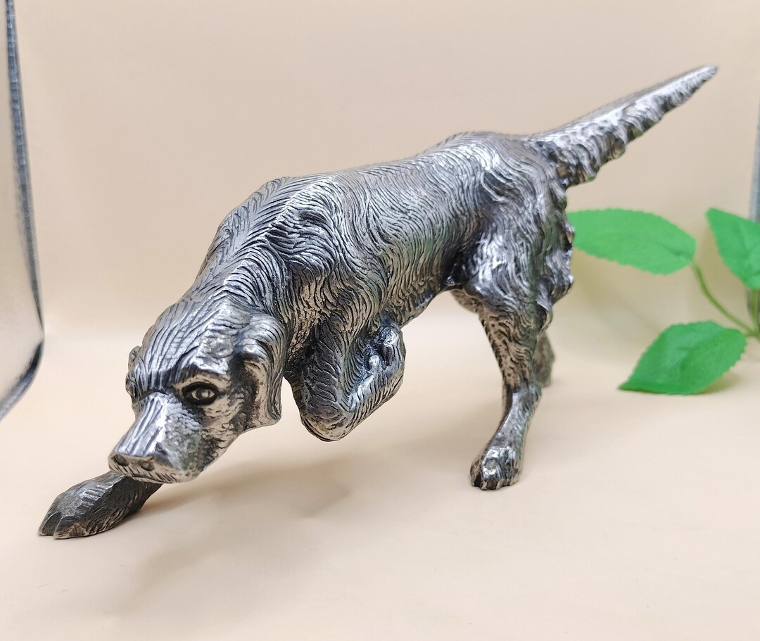 Setter Dog Figurine, Heavy Vintage Silver Tone Model, With Realistic ...