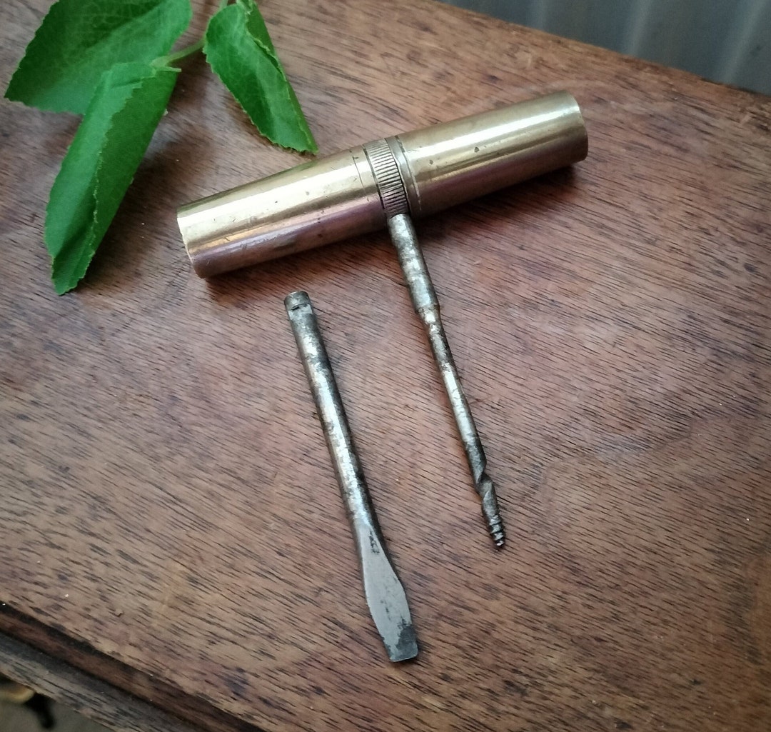 Brass Multi Tool, Vintage Pocket Kit, Cylinder Unscrews to Hold 2 ...