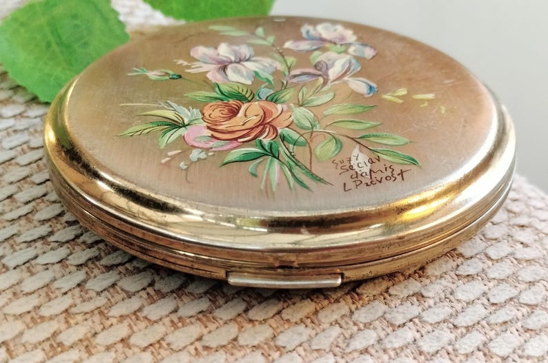 Stratton Convertible, Golden Vintage Compact With Floral Lid, Made in ...
