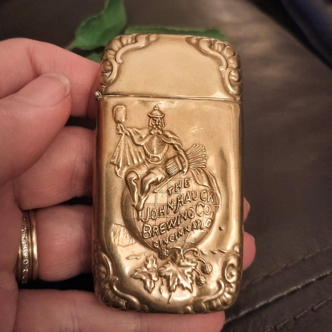 Advertising Vesta Case, Antique Brass Match Safe, J Hauck Brewing Co ...