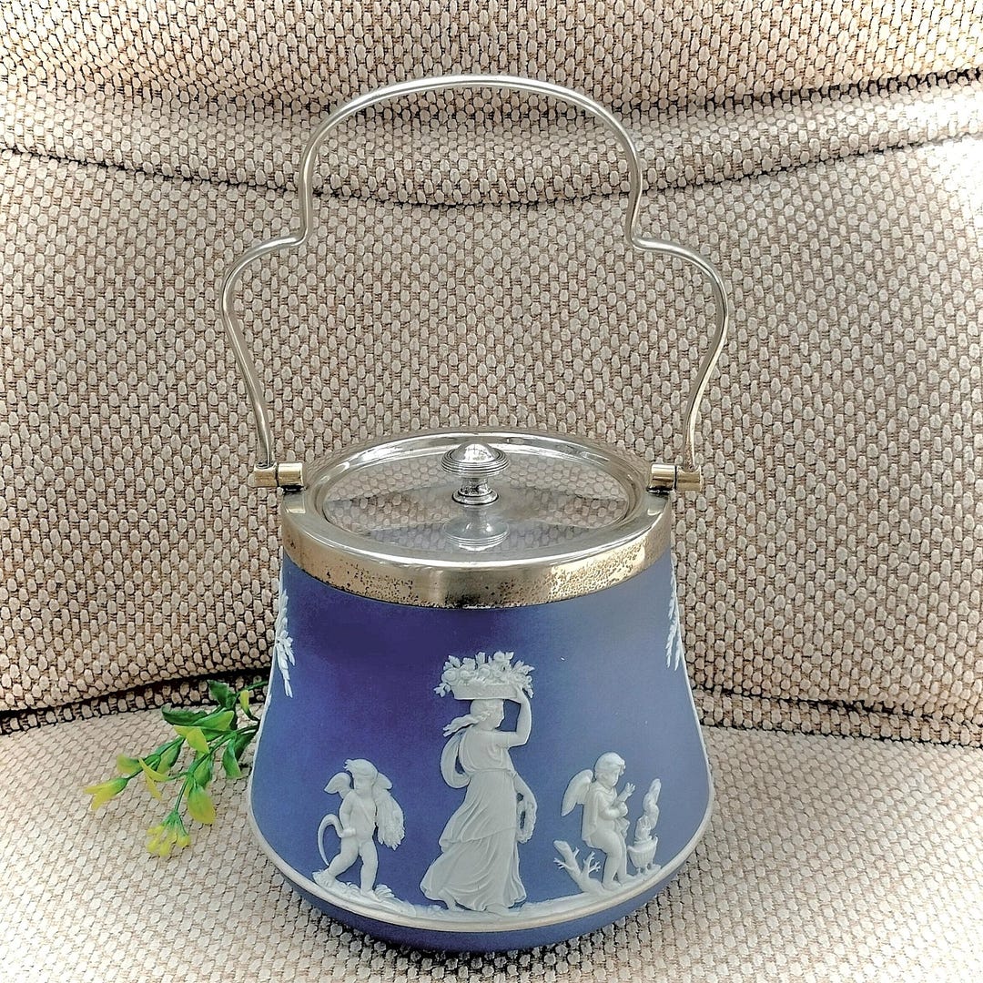 Wedgwood Biscuit Barrel, Blue Jasper Dip, Antique English Cookie Jar ...