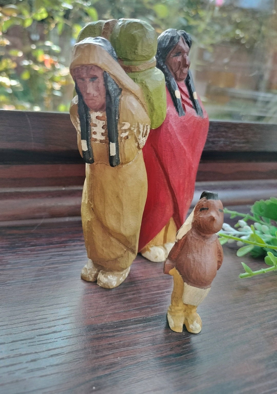 Native American Family, Group of 3 Figurines, Hand Carved and Hand ...