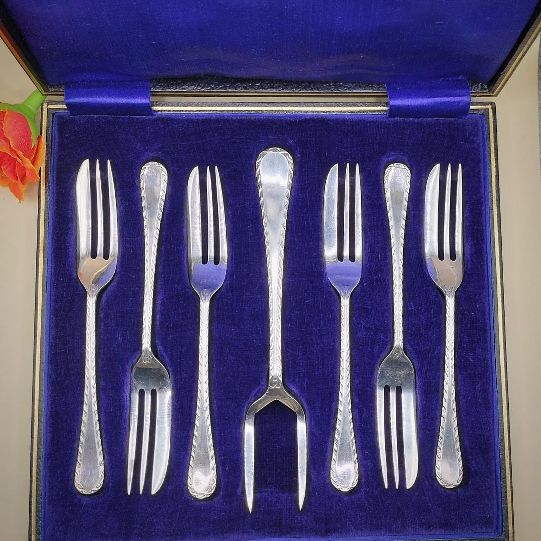 Antique Cake Forks, English Set of 6 With Matching Server, Original ...
