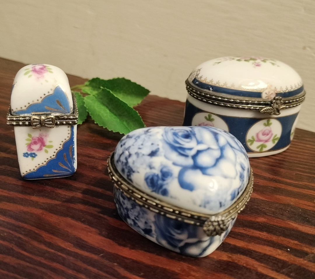 Mini Porcelain Trinket Box, Floral Pattern With Hinged Lid, Choice of ...