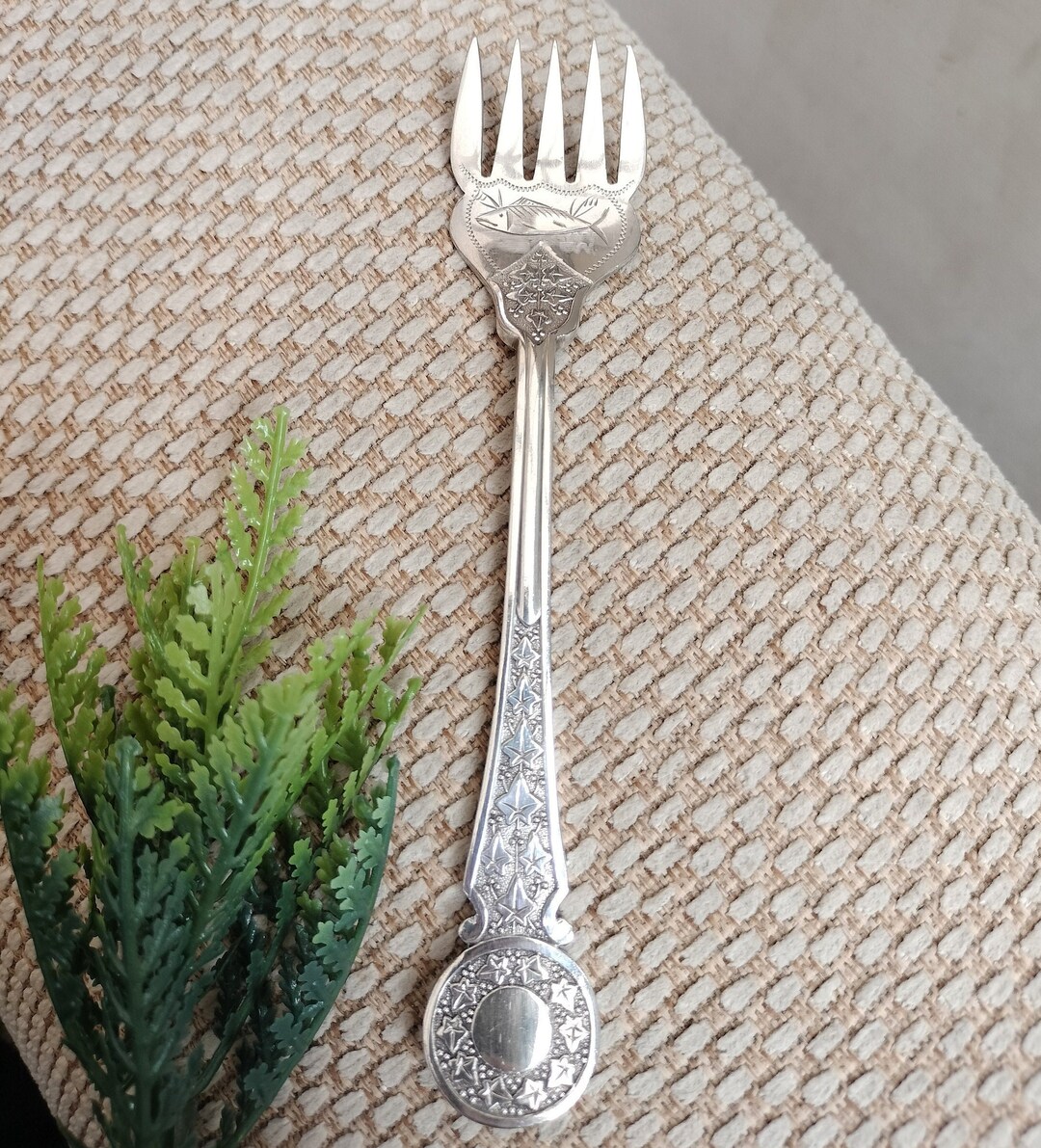 Antique Sardine Fork, Etched Fish Design With Ivy Pattern, Made in ...