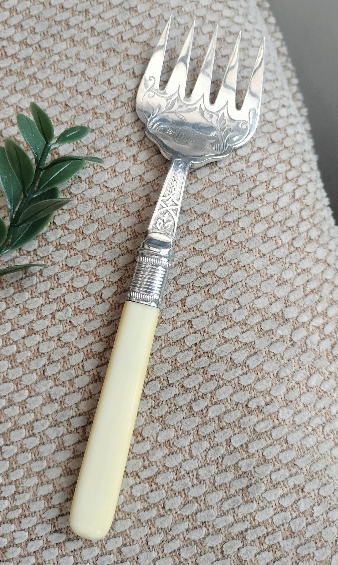 Antique Sardine Fork, Detailed Etched Fish Design With Celluloid Handle ...