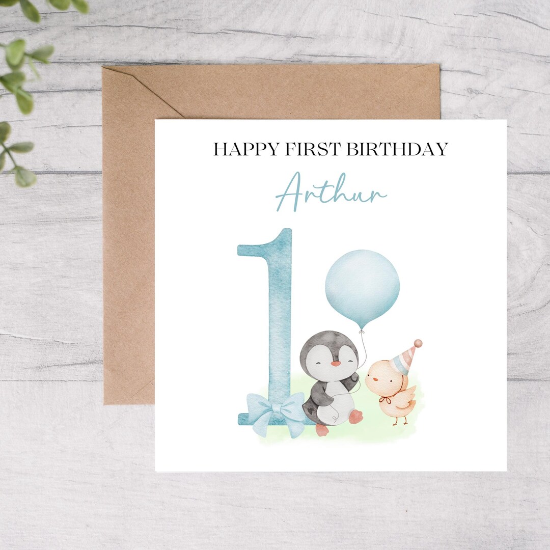 First Birthday Card Boy - Personalised 1st Birthday Card for Grandson ...