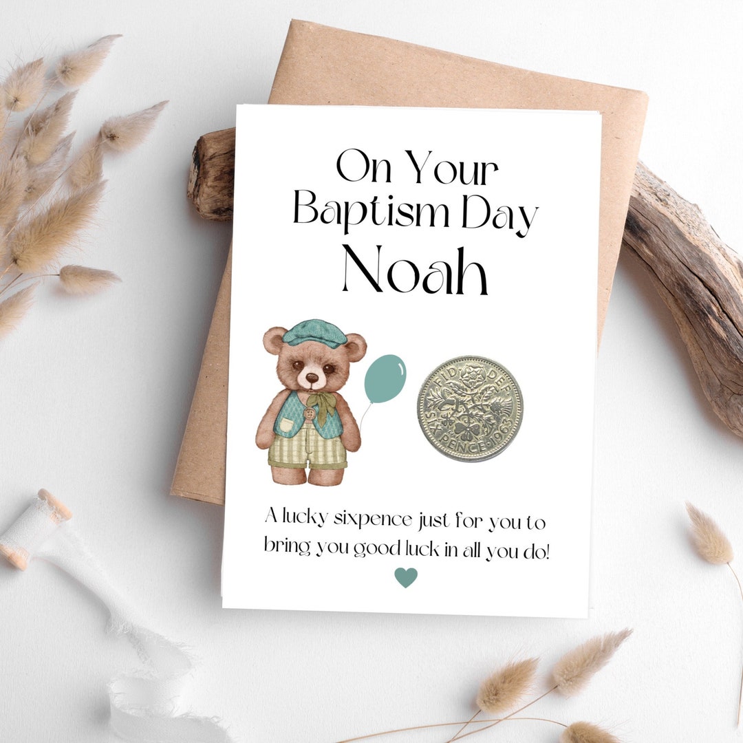 Baptism Gift for Boys Girls - Lucky Sixpence Coin - Personalised ...