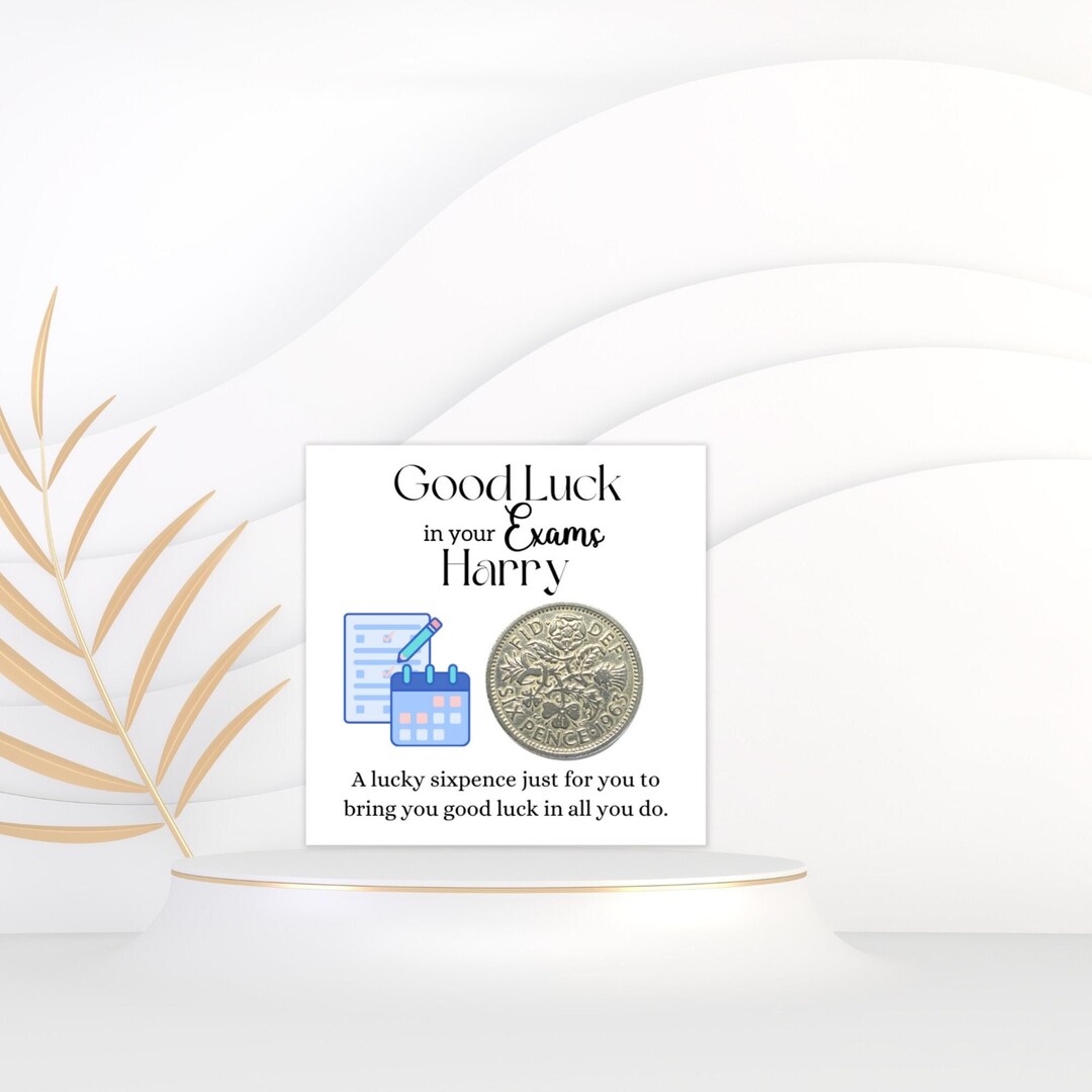 Good Luck Exams Gift for Boy Girl - Lucky Sixpence Coin - Personalised ...