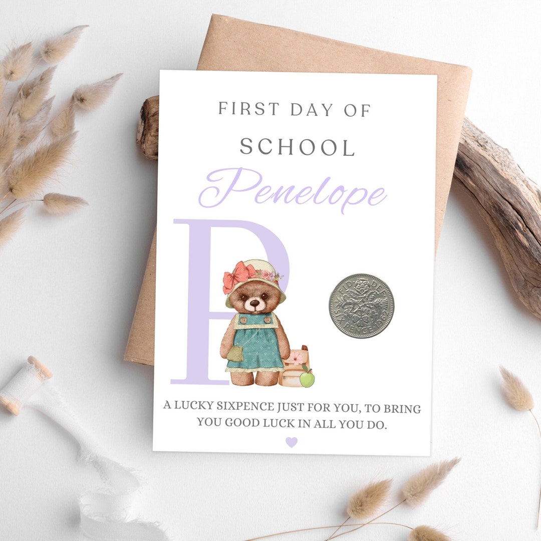 First Day of School Gift Girls - Lucky Sixpence Coin - Personalised 1st ...