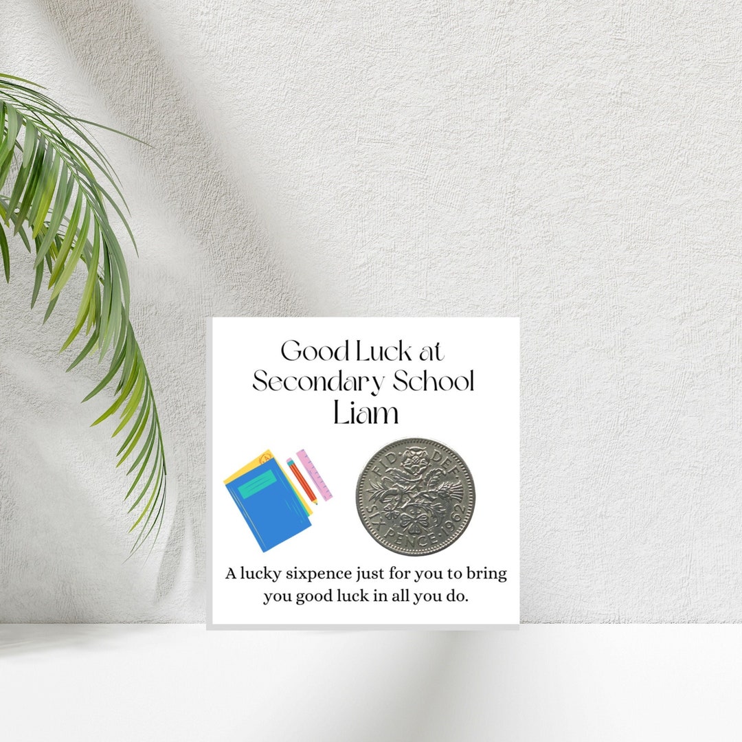 Good Luck Secondary School Gift - Lucky Sixpence Coin - Personalised ...