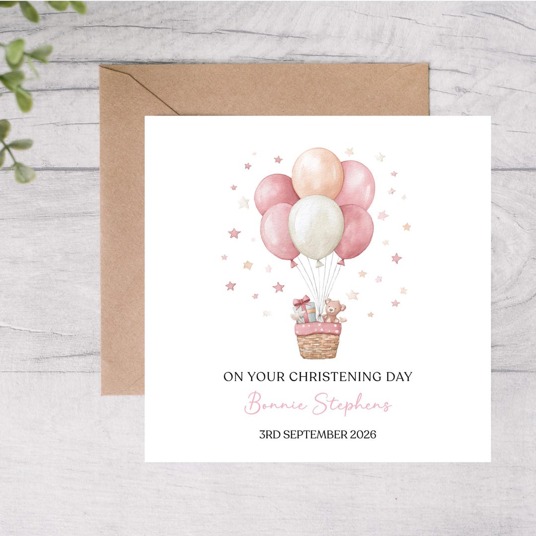 Personalized Christening Card: Baby Girl Keepsake With Kraft Envelope ...