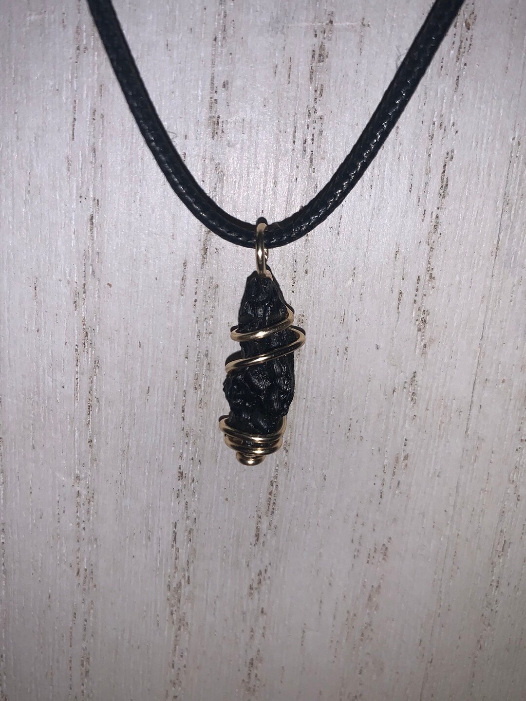 Handmade Raw Tektite Meteorite Crystal Gold Tone Wire Wrapped Pendant ...