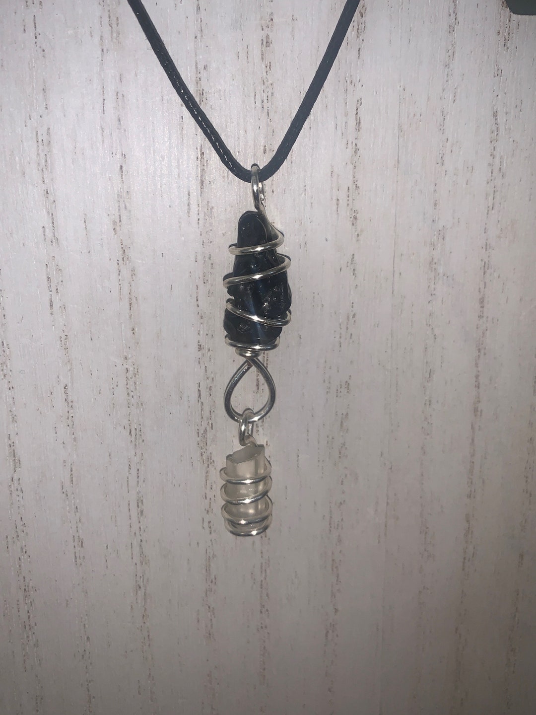 Handmade Tektite Meteorite and Clear Quartz Silver Tone Wire Wrapped ...