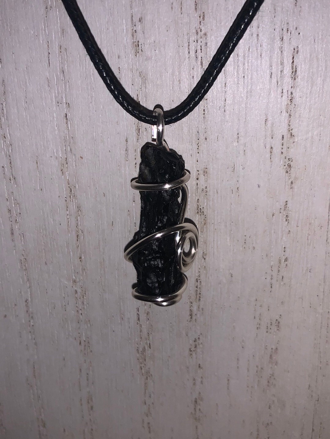 Handmade Raw Tektite Meteorite Crystal Silver Tone Wire Wrapped Pendant ...