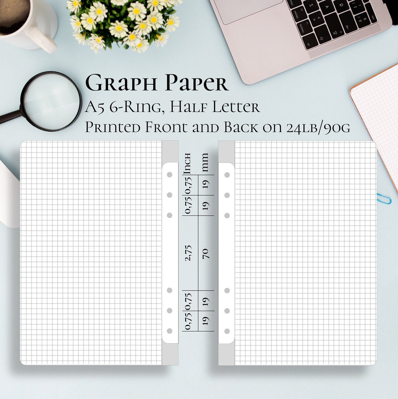 Graph Paper Inserts, Grid Filler Paper, Bullet Journal Pages A5 Rings ...