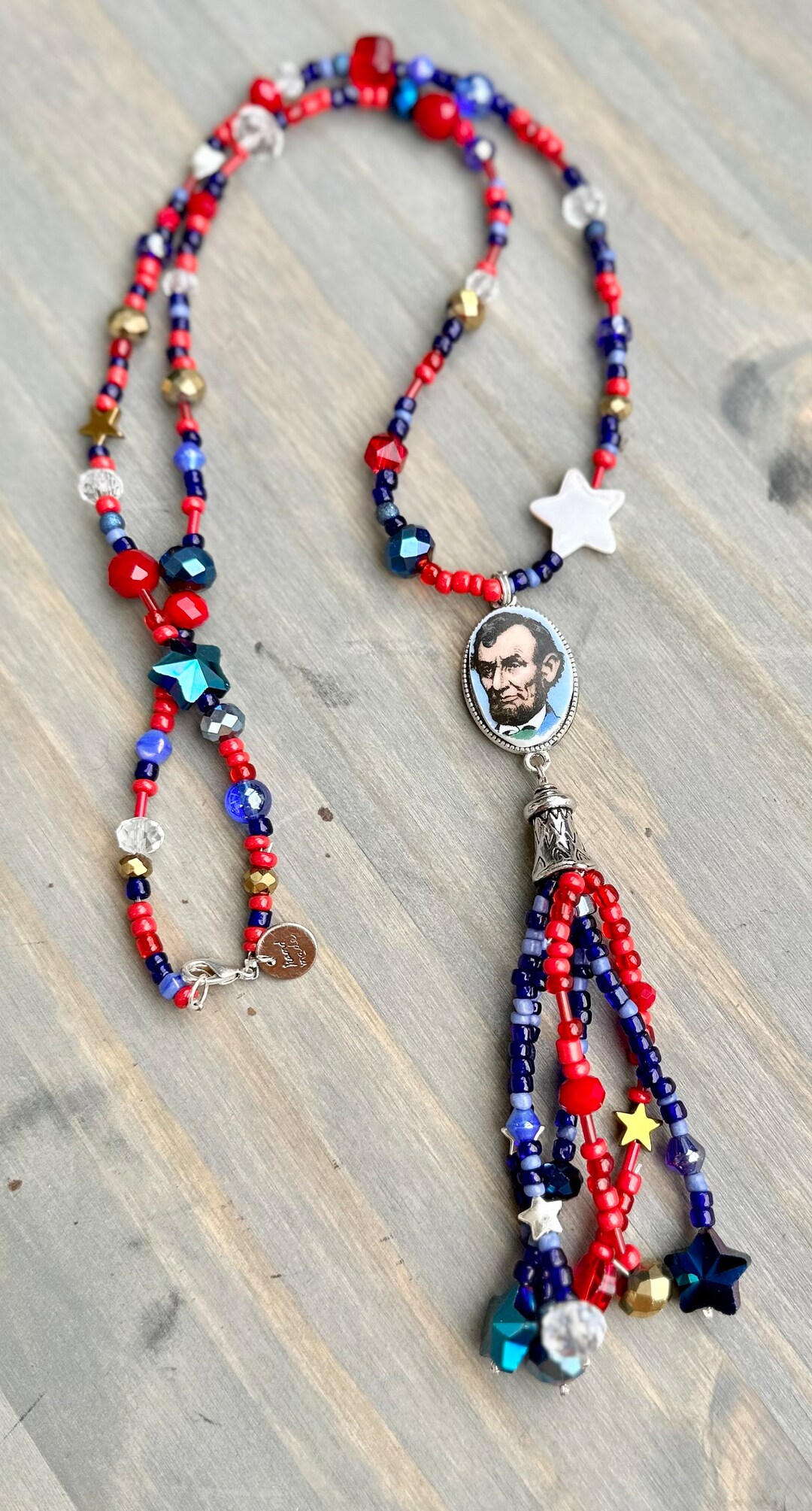 President Abraham Lincoln Patriotic Long Beaded Necklace, 4th of July ...