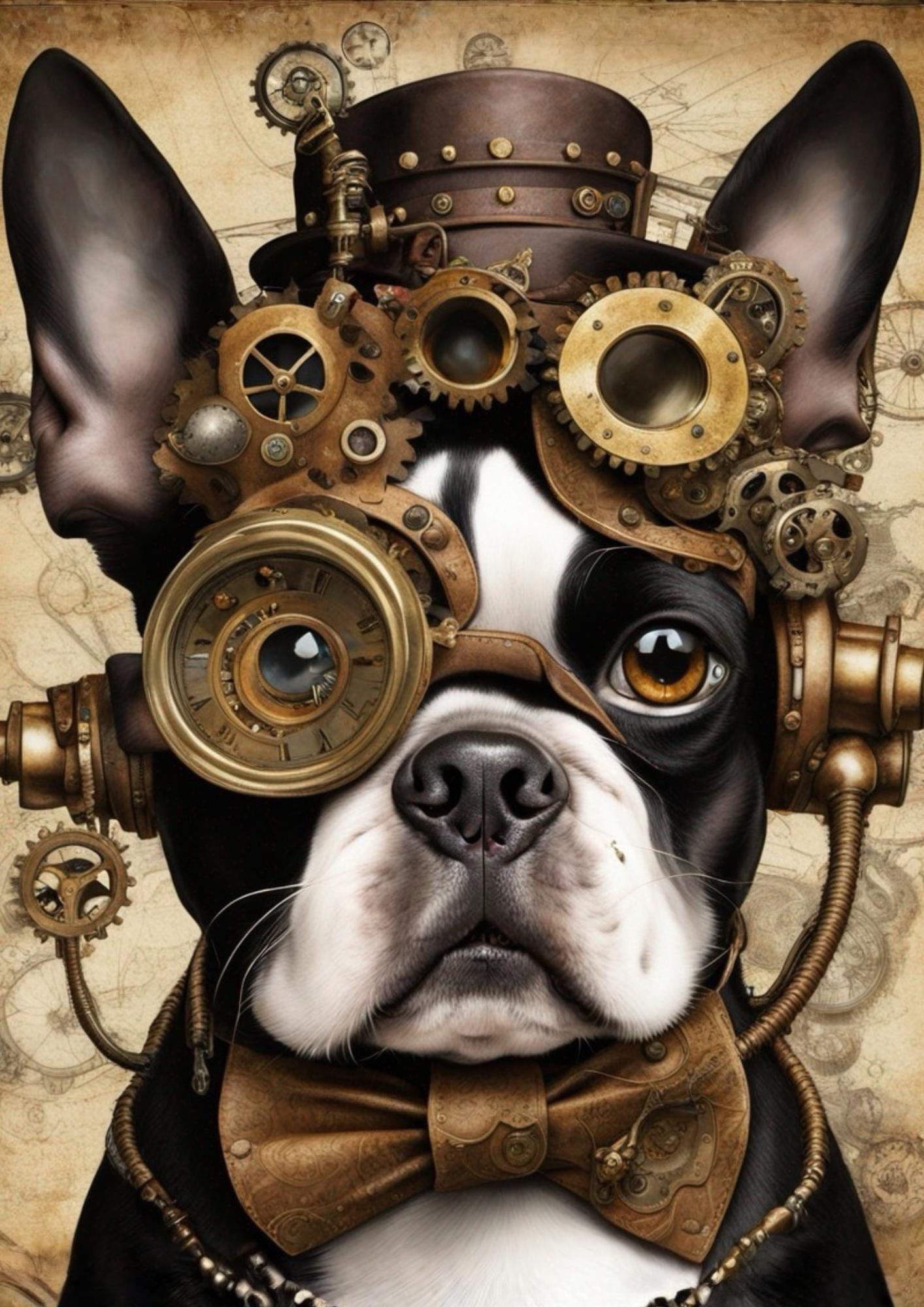 Whimsical Boston Terrier in Steampunk Decoupage Tissue Paper and A4 ...