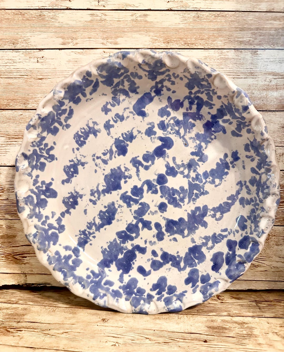 Cornelison Bybee KY #123 BB Pottery 10”blue Sponge Deep Dish Scalloped ...