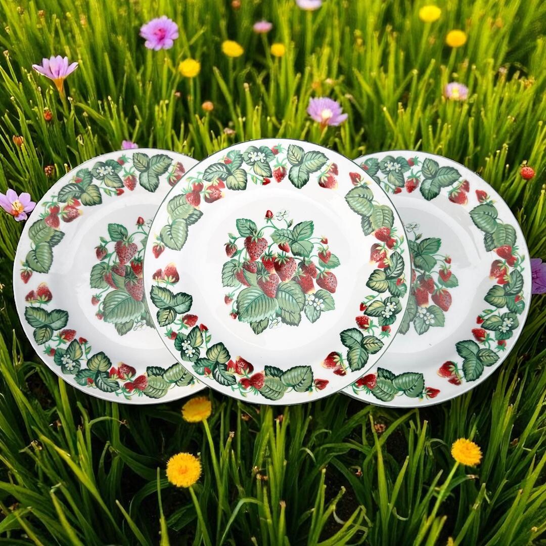 Vintage Very Strawberry Ceramic Dinner Plates by Tabletops Unlimited ...