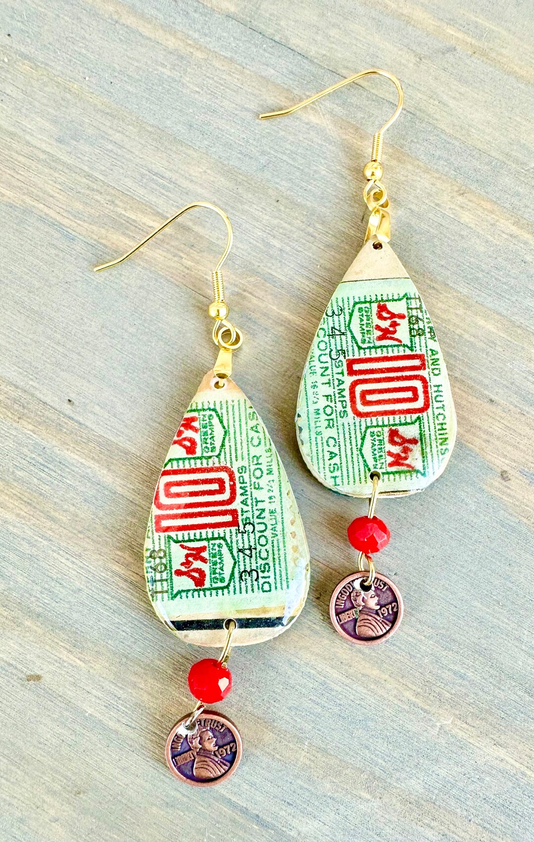 Vintage S & H Stamp Upcycled Statement Earrings - Etsy
