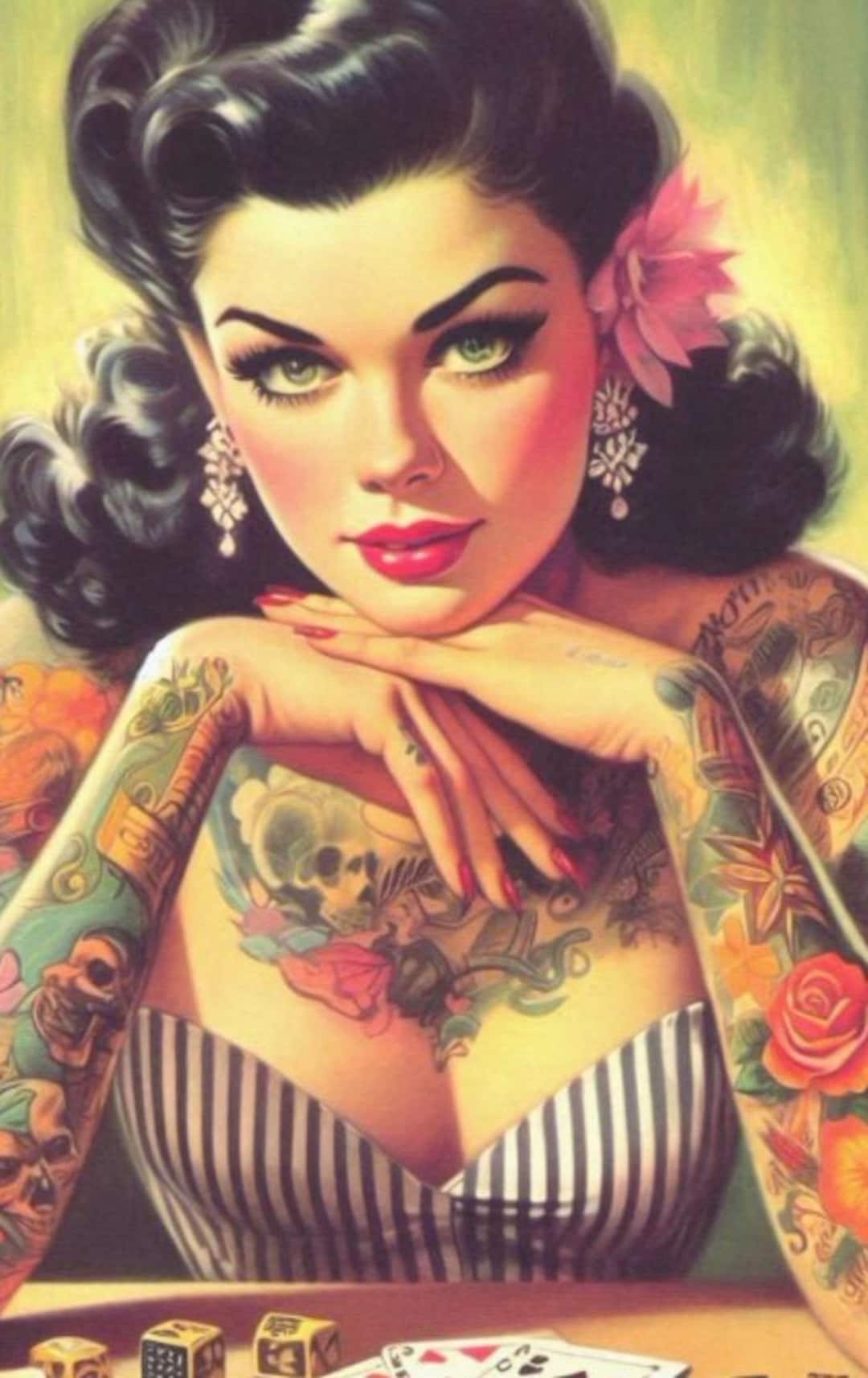 Vintage Sexy Tattooed Pin Up Girl Decoupage Tissue Paper Etsy