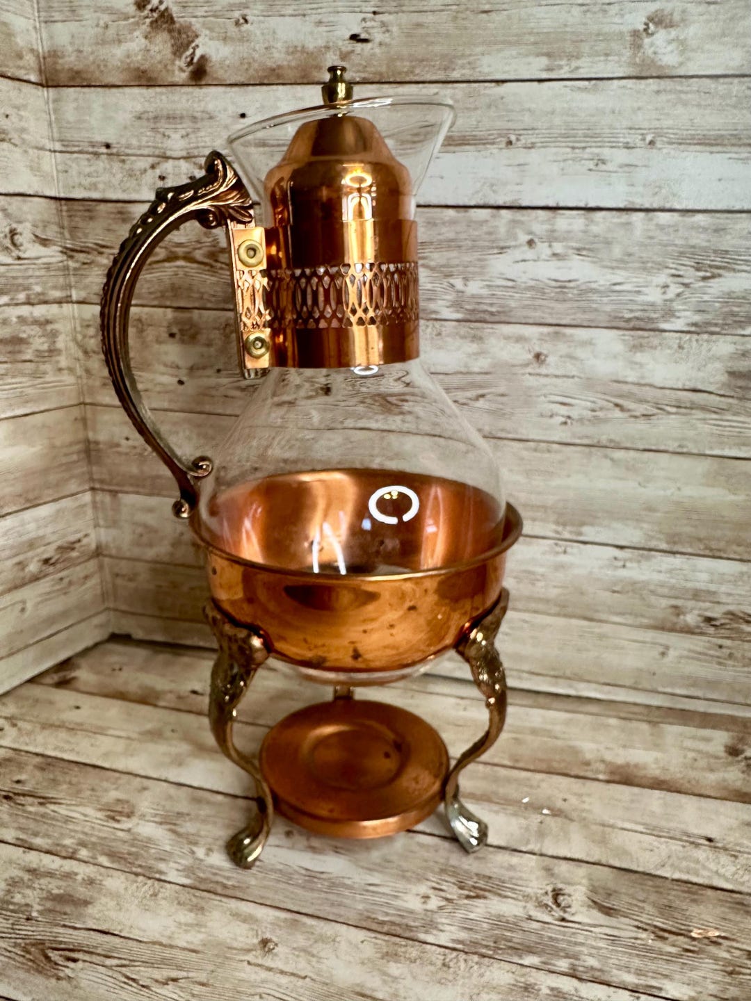 Princess House Copper Coffee Tea Pot Carafe Warming Stand 14 Tall - Etsy