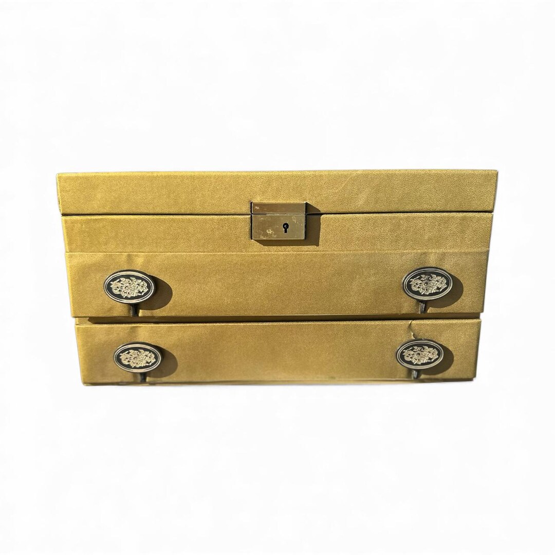 VTG Large Gold Princess Gardner Jewelry Box 3 Tiered Gold Velvet Satin ...