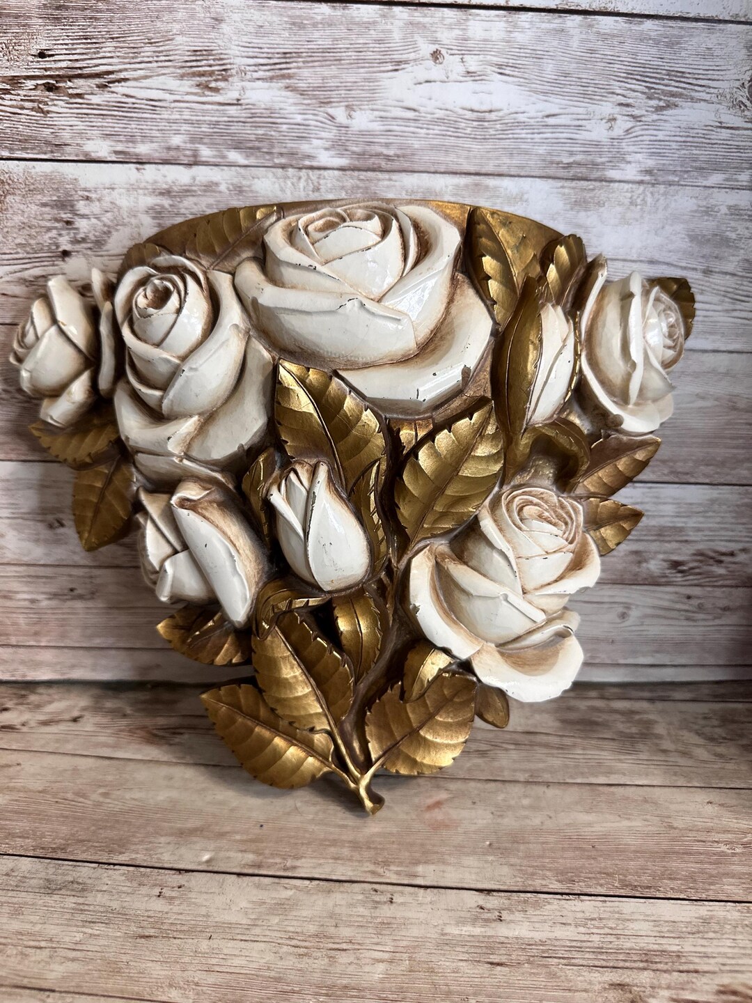 Vintage Gold Rose Motif Syroco Homco Hollywood Regency Wall Pocket - Etsy