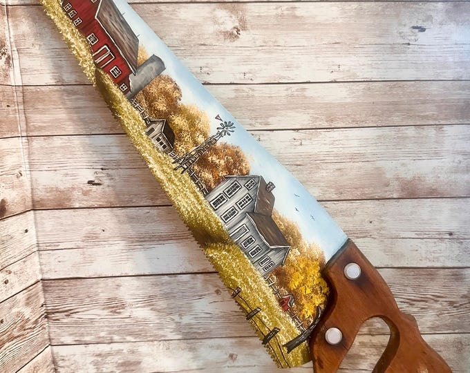 Vintage Hand Painted Hand Saw Farm Barn Windmill Rustic Primative Decor ...
