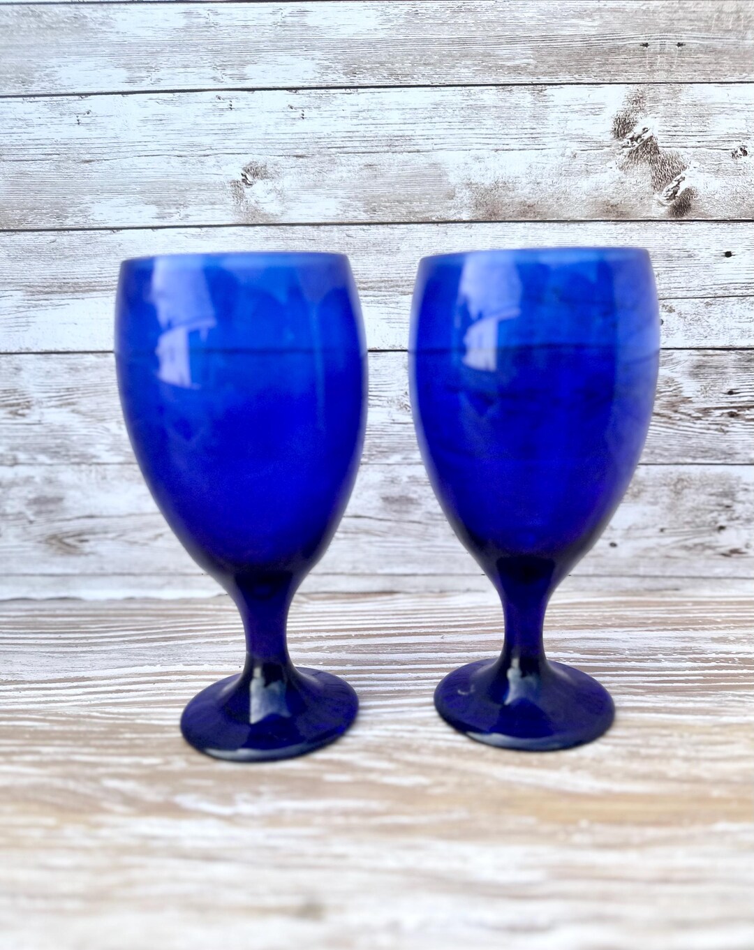 2 Vintage Libbey Deep Cobalt Blue Heavy Glass Goblets Drinkware Barware ...